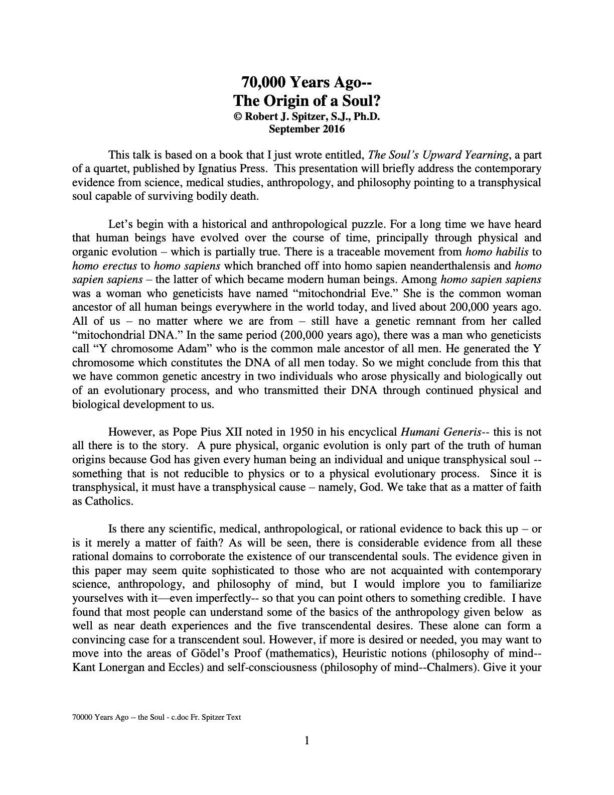 70,000 Years Ago, What Made Us Human: The Origin of a Soul? [Spitzer ...