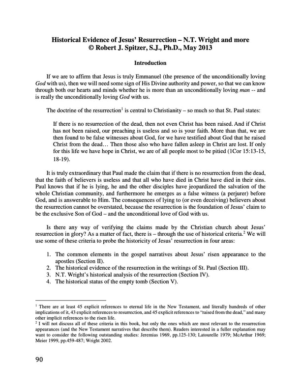 Historical Evidence of Jesus’ Resurrection [Spitzer Scholarly Article]